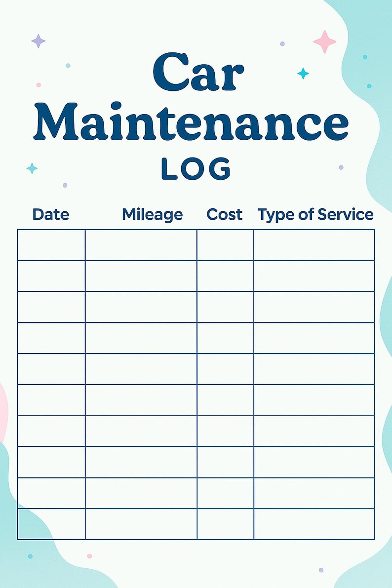 Printable Car Maintenance Log - Etsy