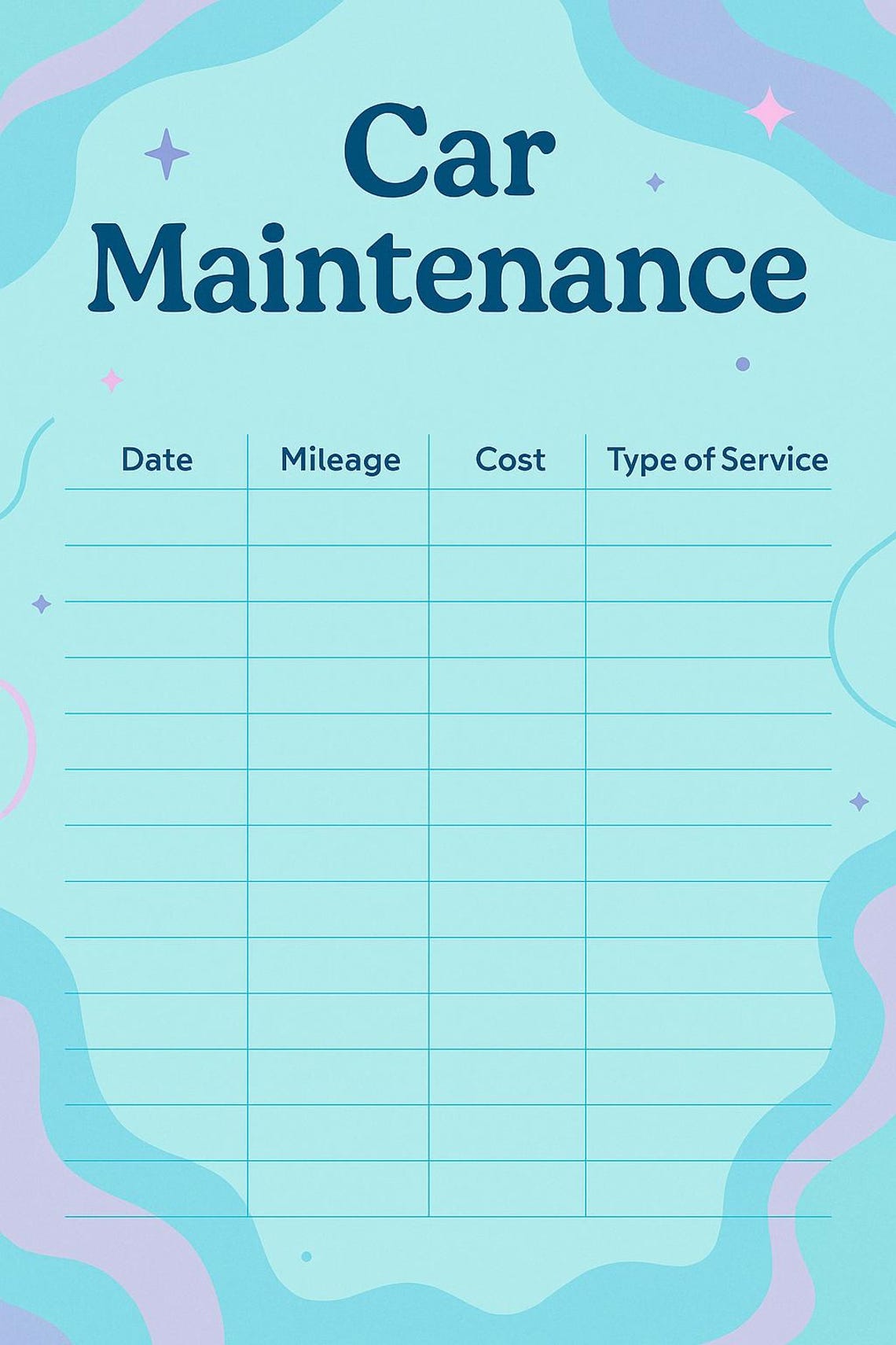 Printable Car Maintenance Log - Etsy