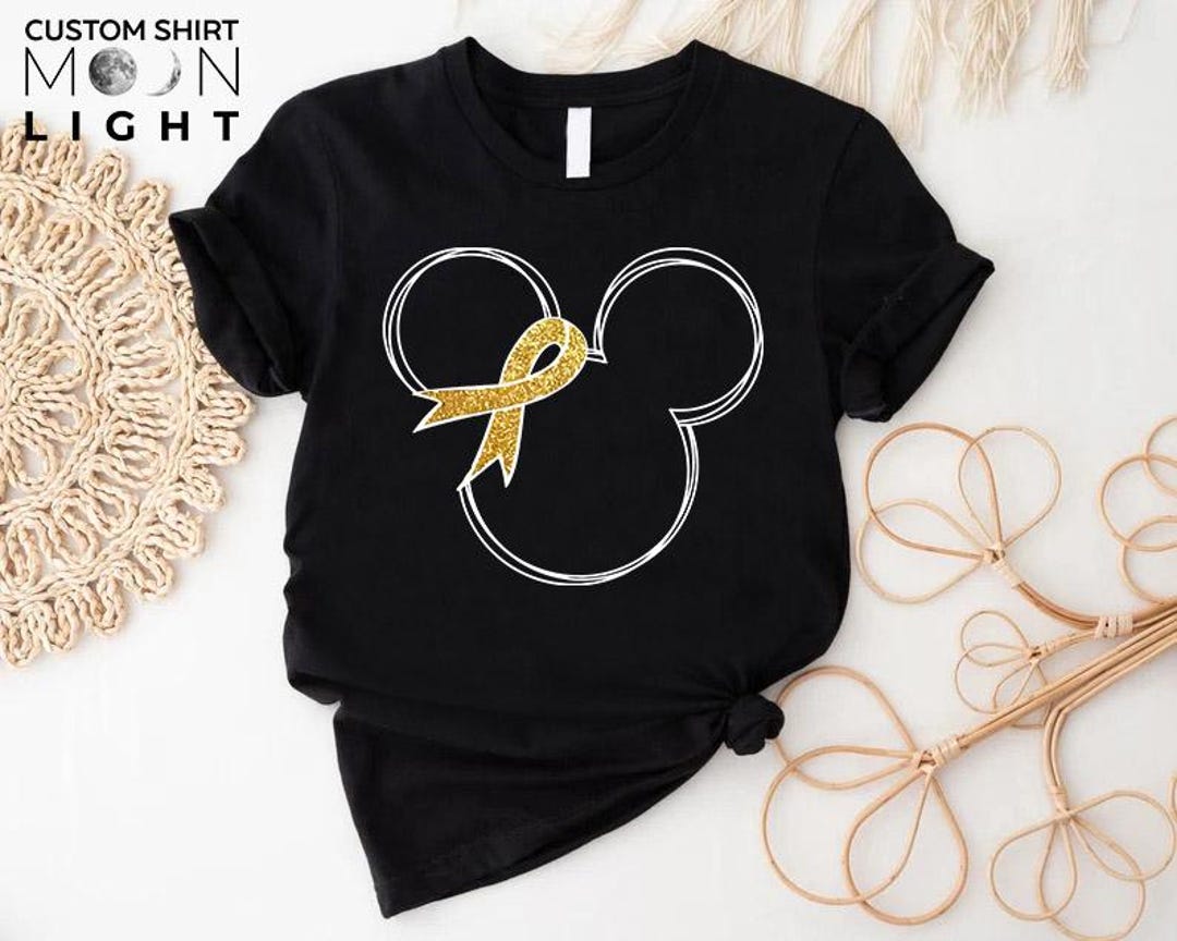 Disney Mickey Head Gold Ribbon Childhood Cancer Awareness Shirt,disney ...