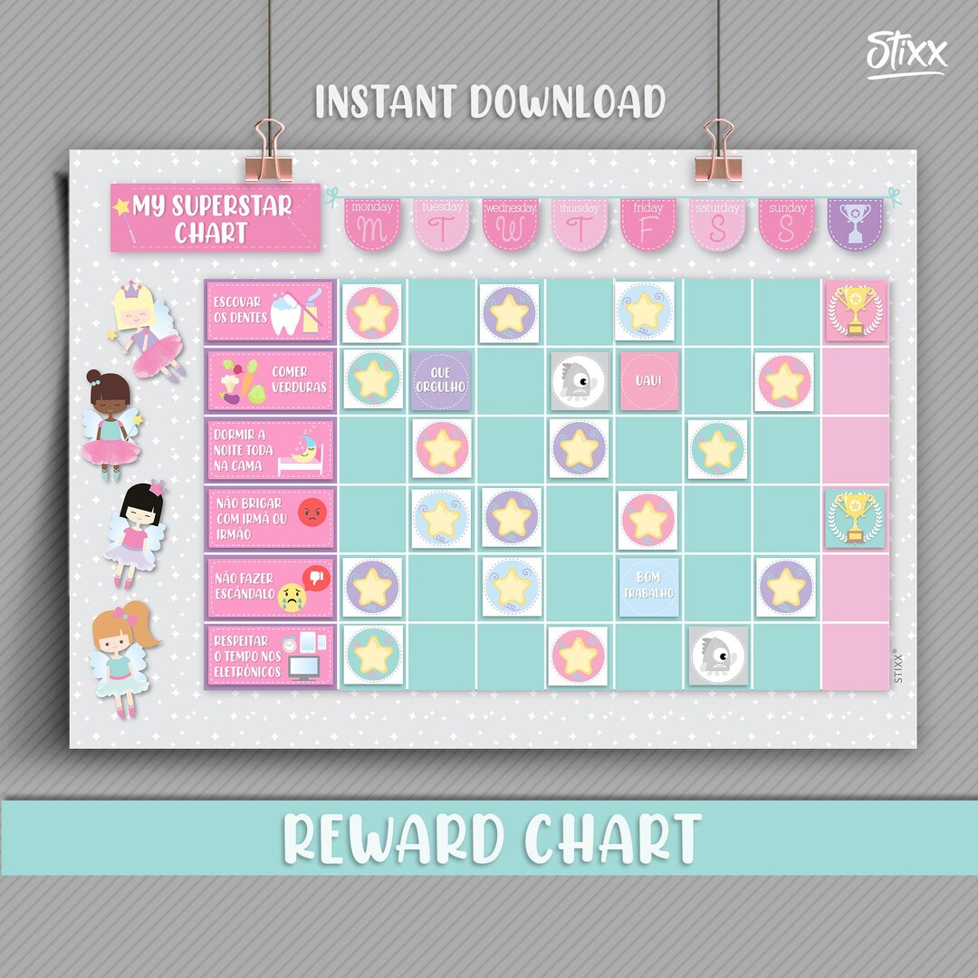 Printable Behavior Reward Chart Kids Routine Chart FAIRY TALE Theme ...