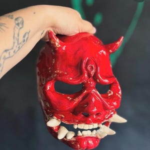 Decor Wall Mask Oni Samurai Japanese Style Made Ceramic ,of Red , for ...
