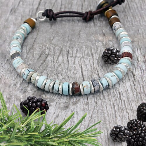 Rustic Turquoise and Leather Bracelet for Men - Etsy
