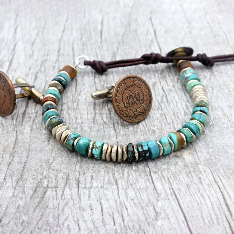 Rustic Turquoise and Leather Bracelet for Men - Etsy