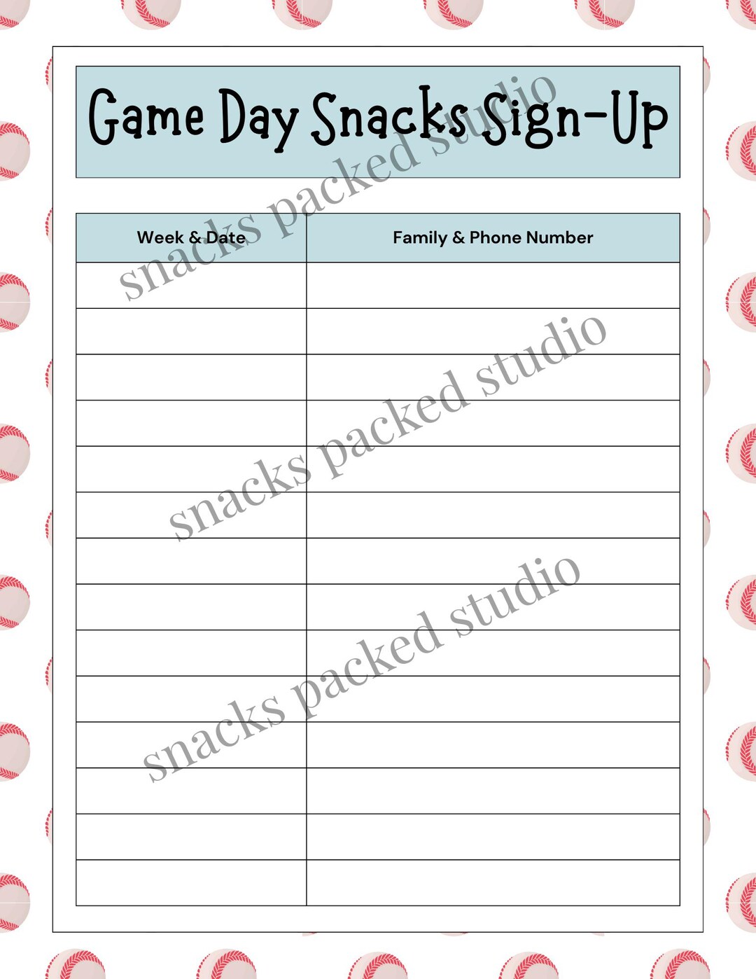 Game Day Snacks Sign-up - Etsy
