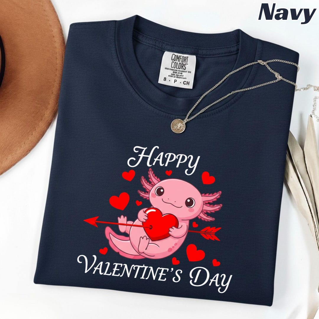 Cute Axolotl Valentine Shirt, Kawaii Heart Arrow Axolotl Tee, Pink Love ...