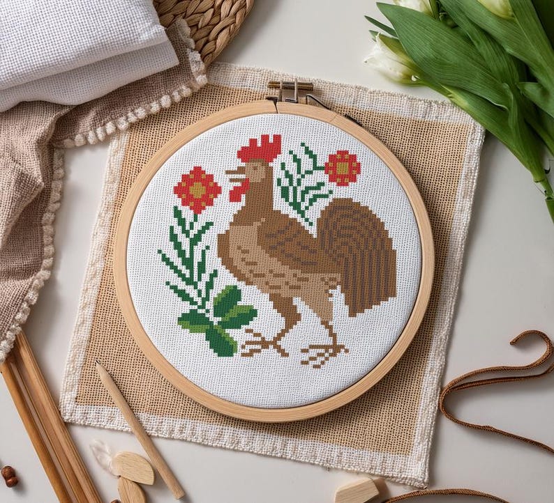 Classic Rooster Cross Stitch Pattern, Beginner & Pattern Keeper Friendly, 16 DMC Colors, 200x200 ...