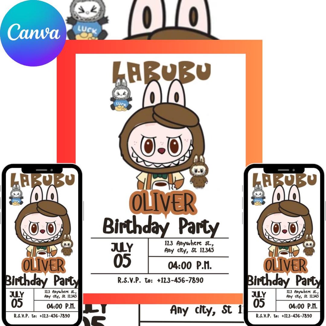 Labubu Birthday Invitation | Funny Cartoon Character Invite | Editable ...