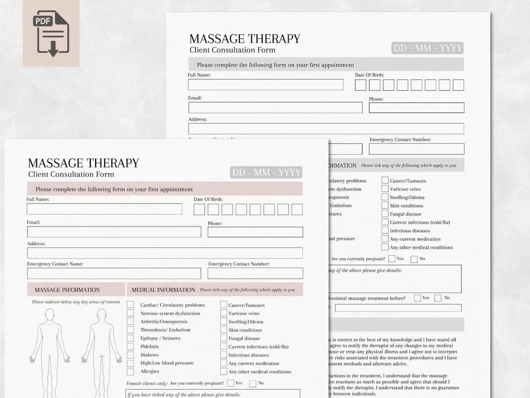 Massage Client Intake Form: Beauty Spa Consultation (digital Download ...