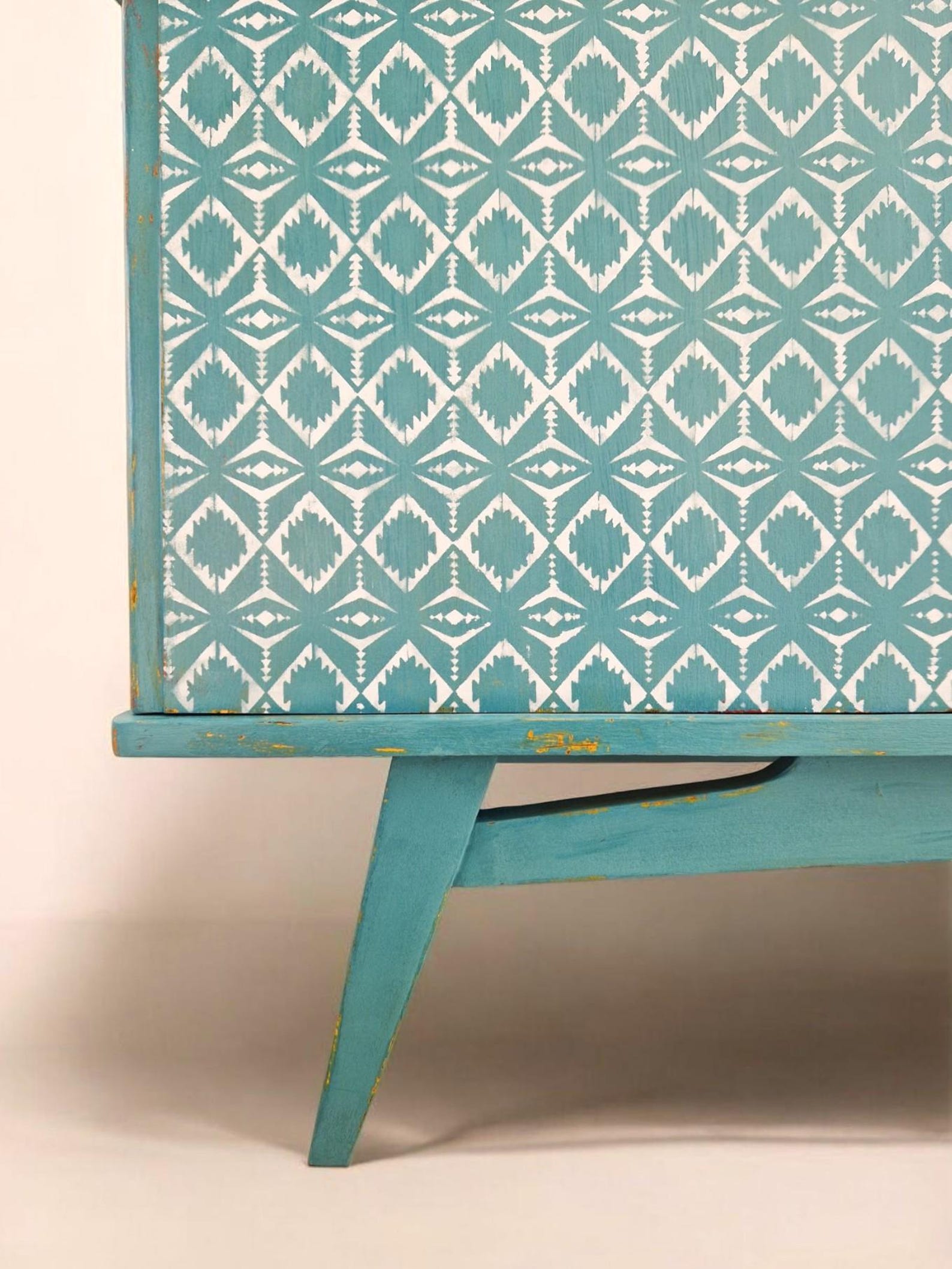 Turquoise Boho Sideboard / TV Stand – Restored 1970s Vintage Cabinet ...