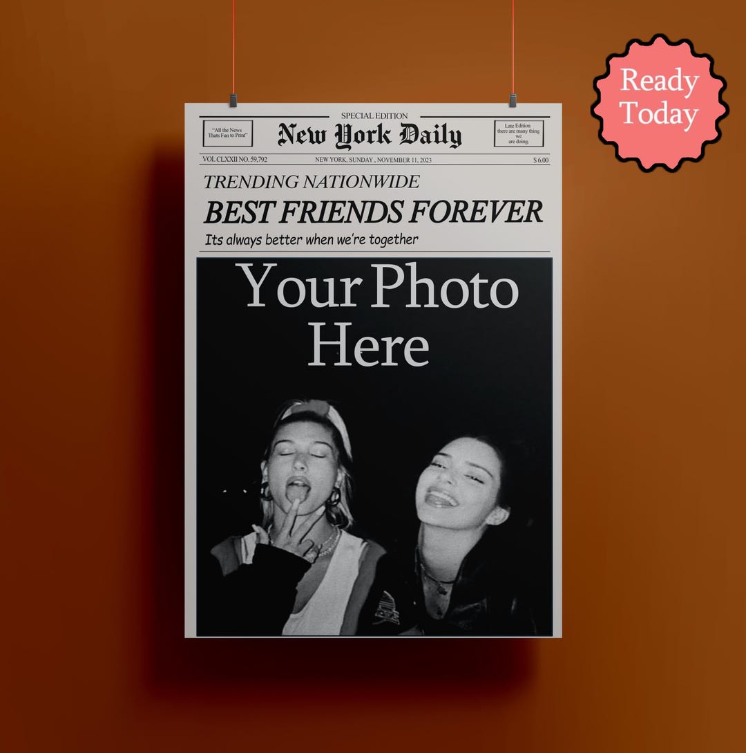 Bestfriends Newspaper Poster – Personalized Custom Photo Gift, Vintage ...