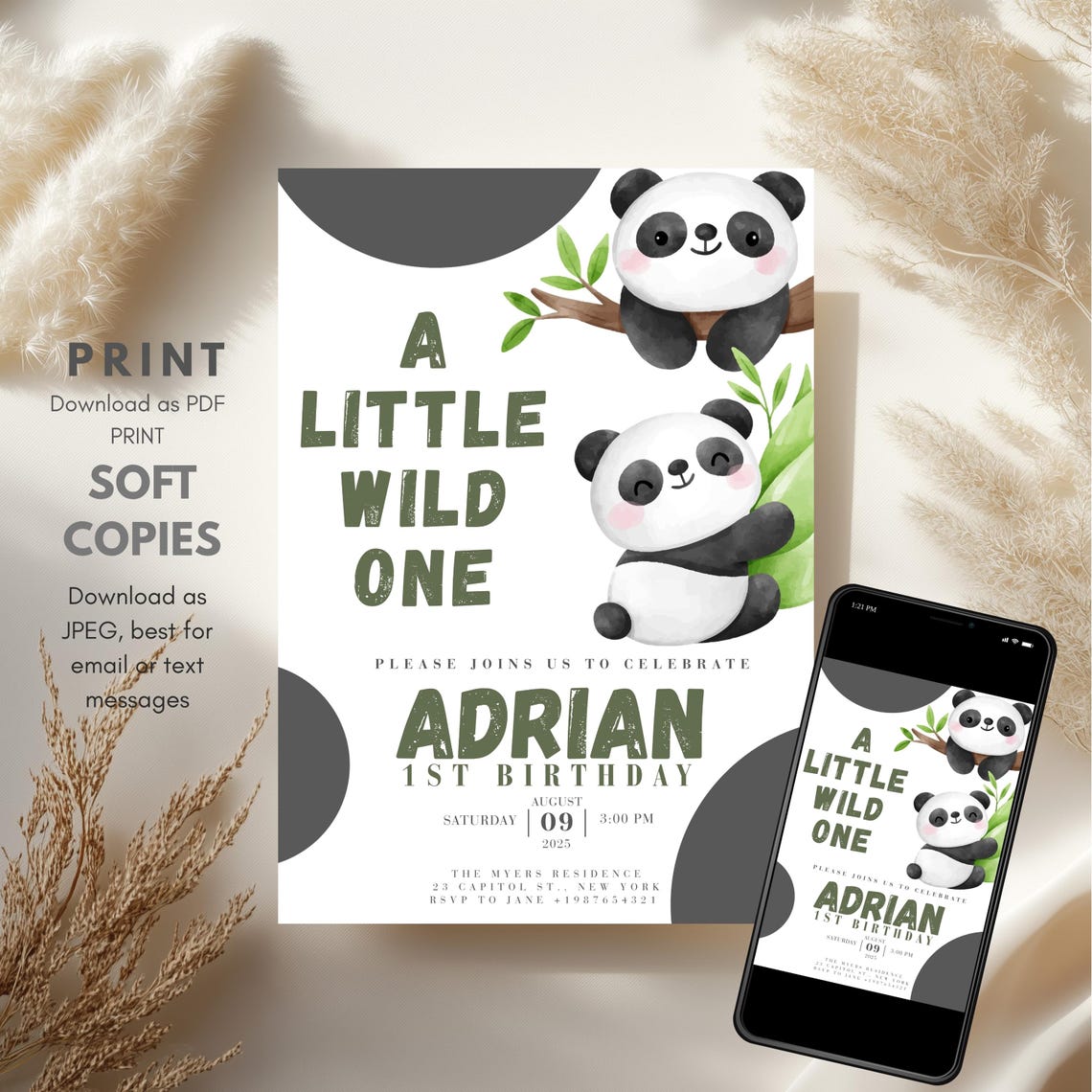Editable Wild One Birthday Invitation Safari Animal Birthday Invitation ...