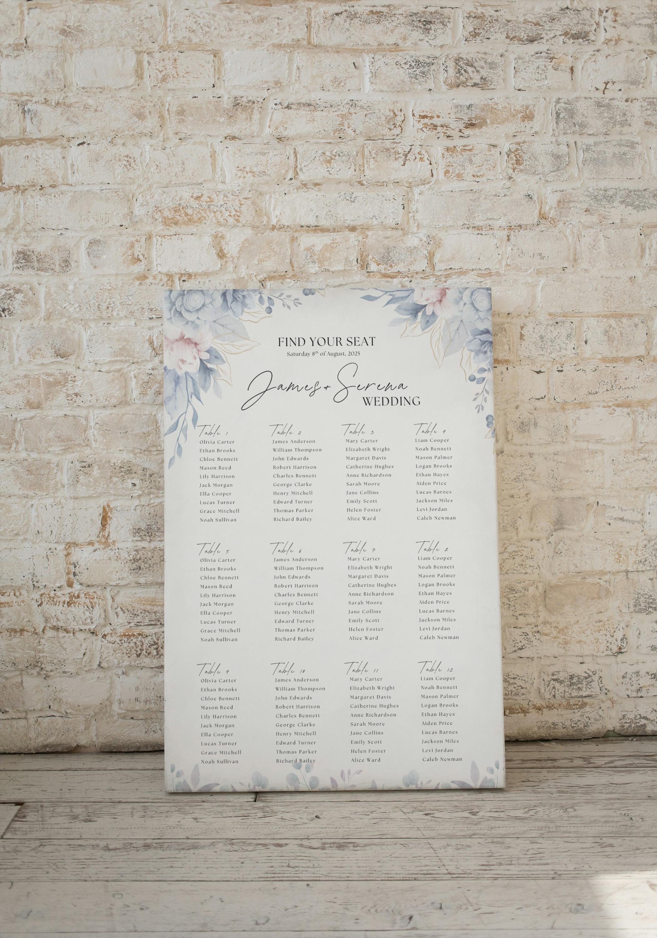 Wedding Seating Plan Chart, Seating Chart, Seating Plan, Template Canva ...