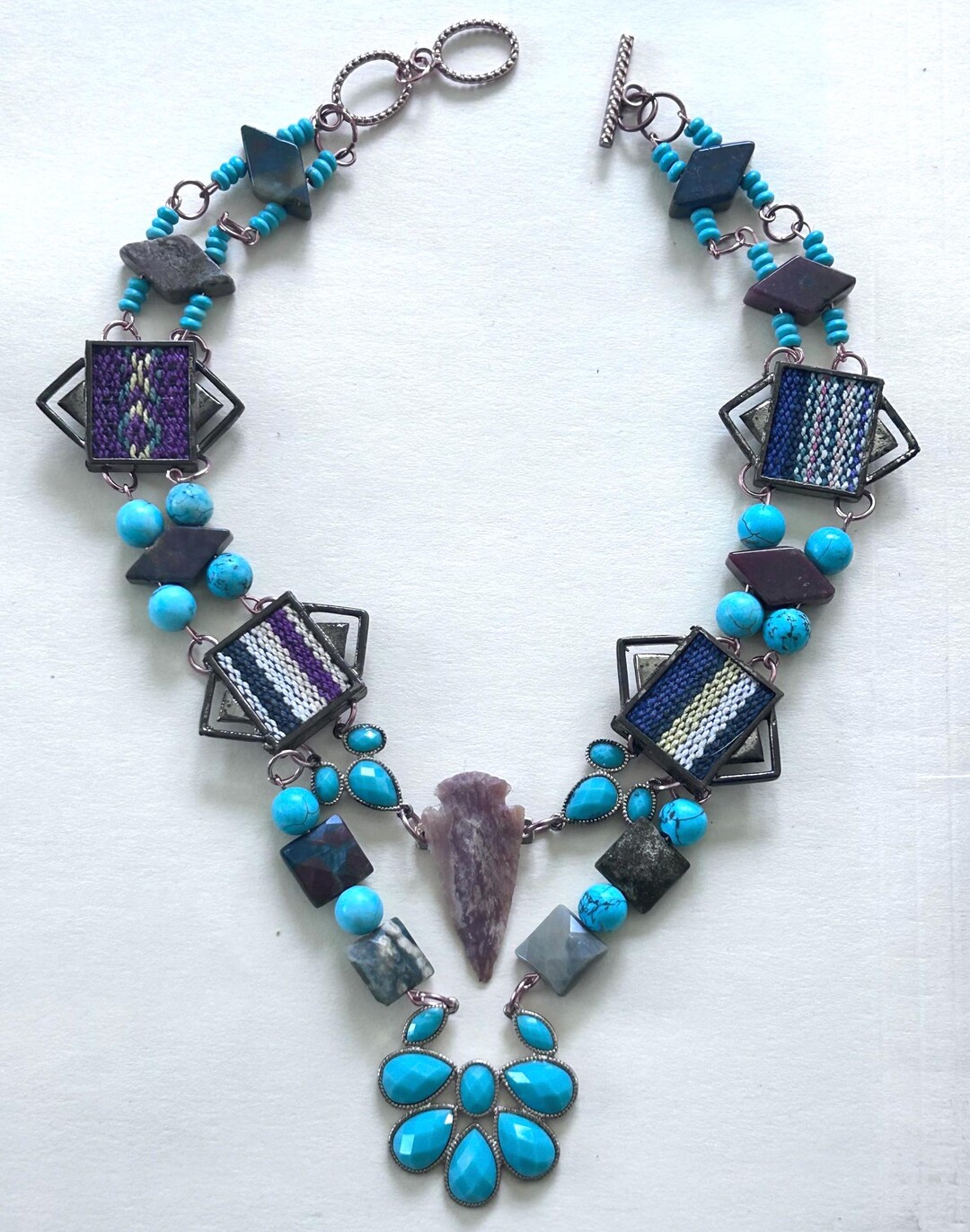 Tribal Vintage Arrowhead Upcycled Aztec Turquoise and Crazy Lace Agate ...