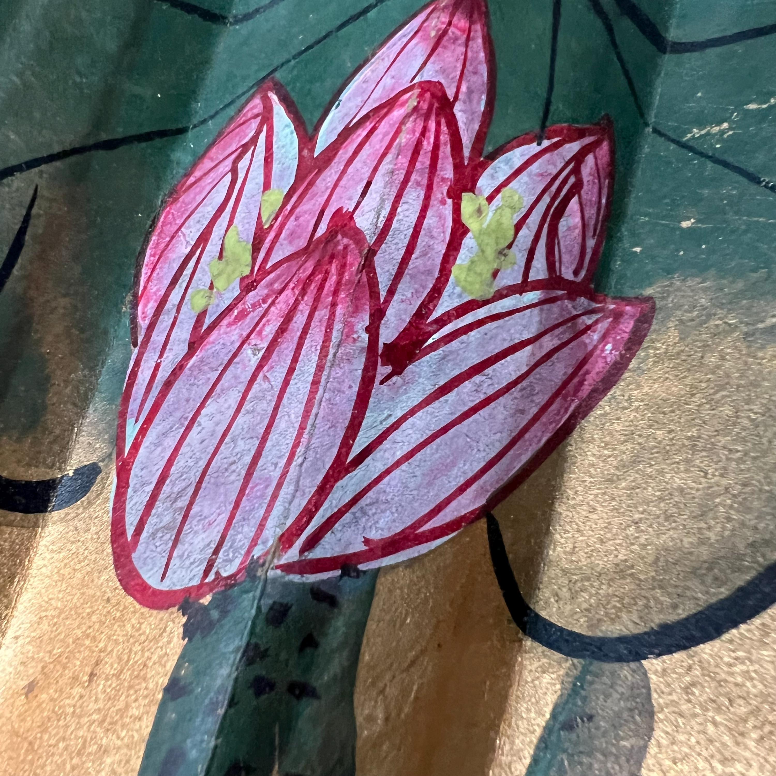 Antique Chinese Wooden Paper Fan Painting Gold Bird Flower Signed ...