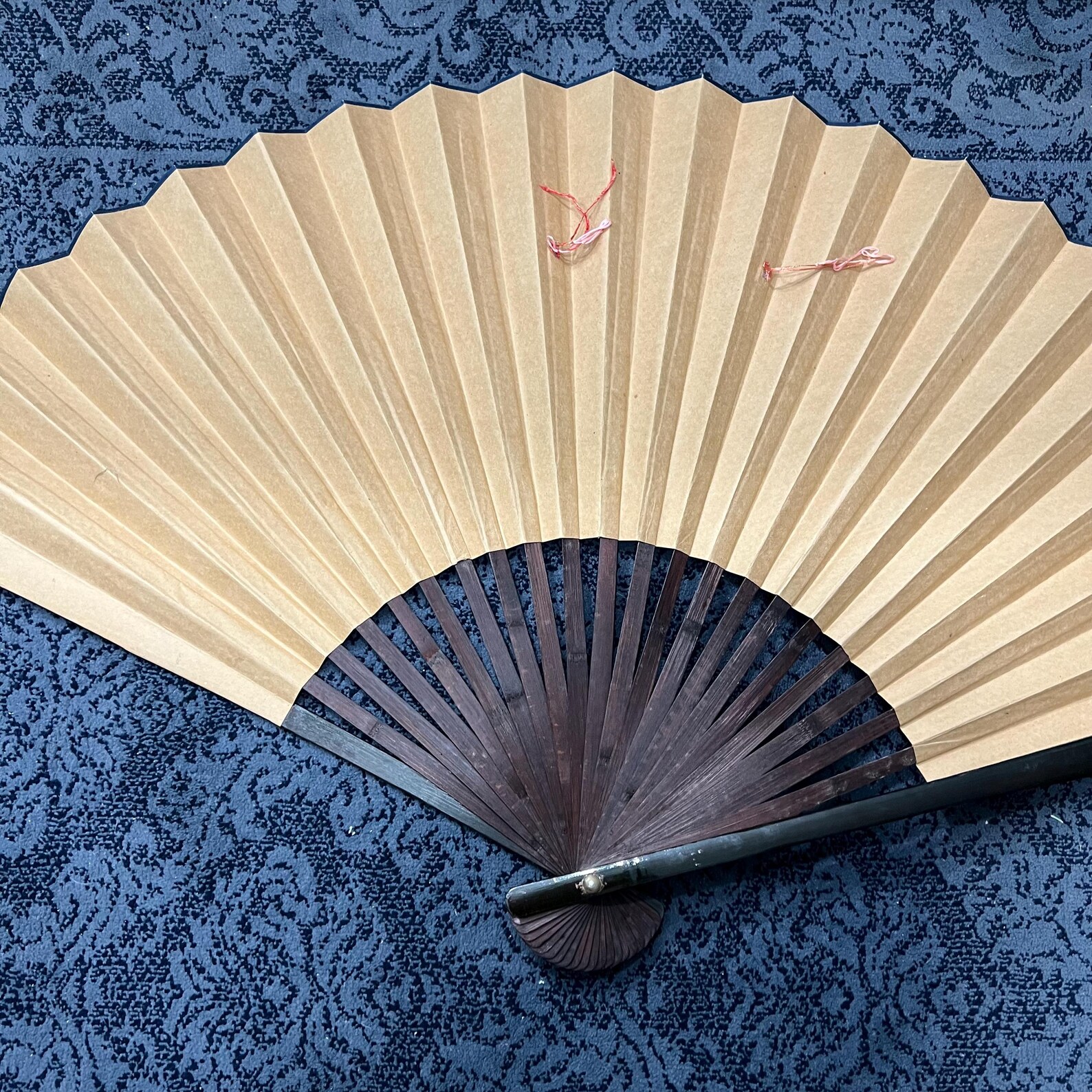 Antique Chinese Wooden Paper Fan Painting Gold Bird Flower Signed ...