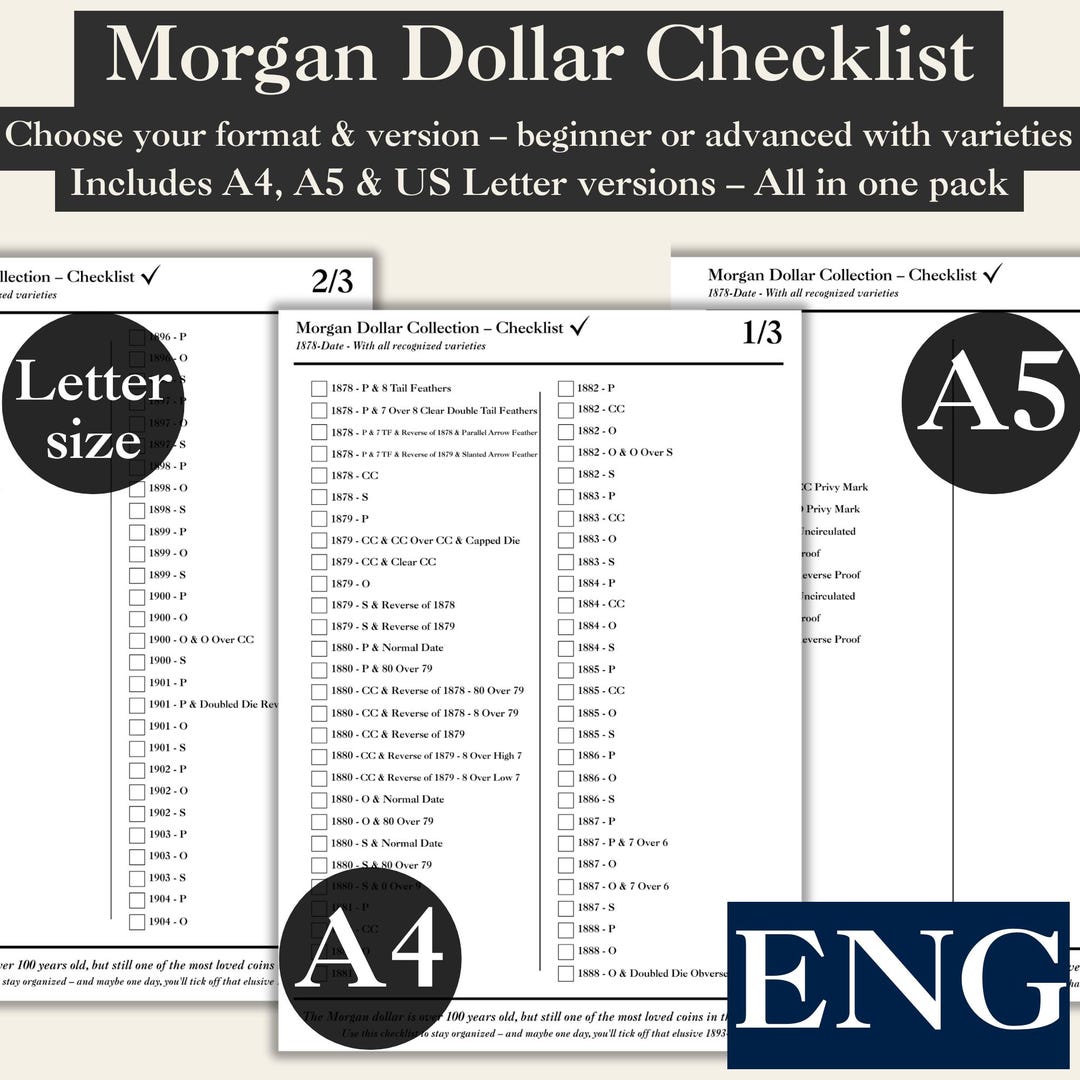 Morgan Dollar Checklist Mega Pack • A4, A5, US Letter • Beginner ...