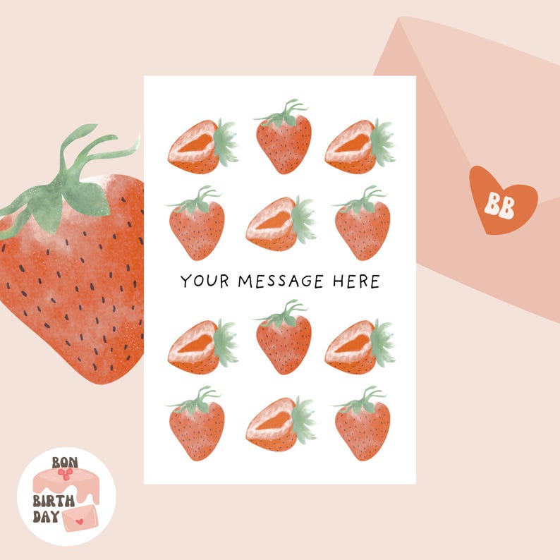 Strawberry Greeting Card, DIY, Printable, 4x6 Inch, Watercolor, Instant ...