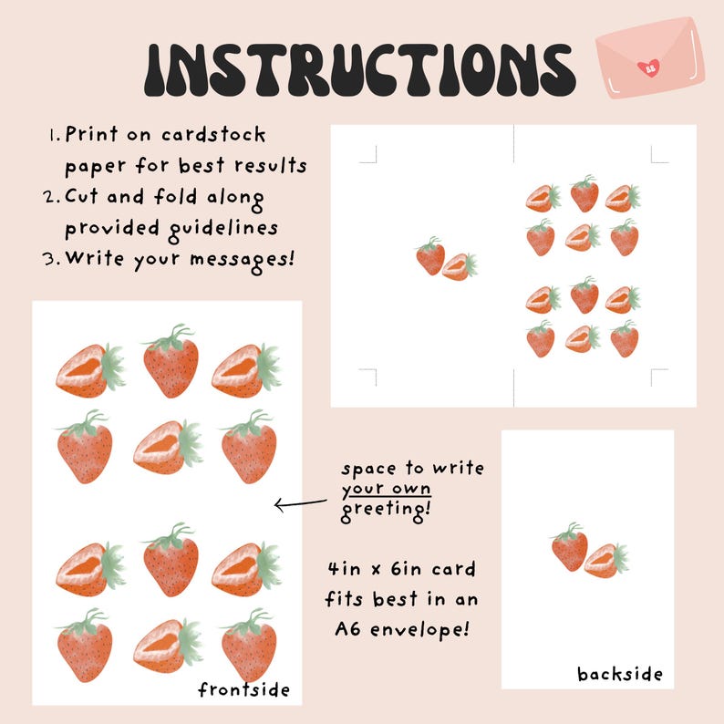 Strawberry Greeting Card, DIY, Printable, 4x6 Inch, Watercolor, Instant ...