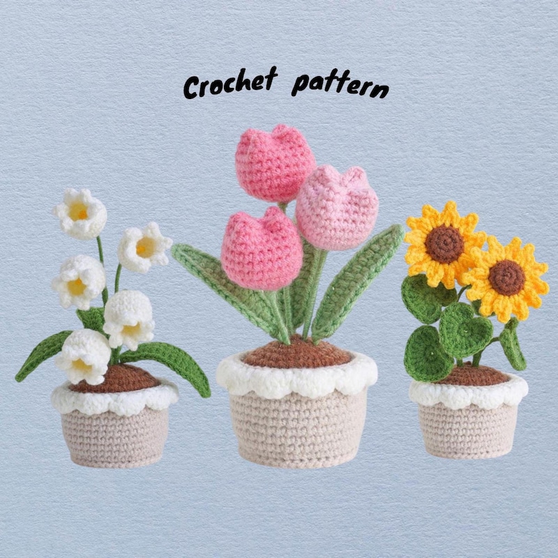 Crocheted Flower Pot Set - Etsy