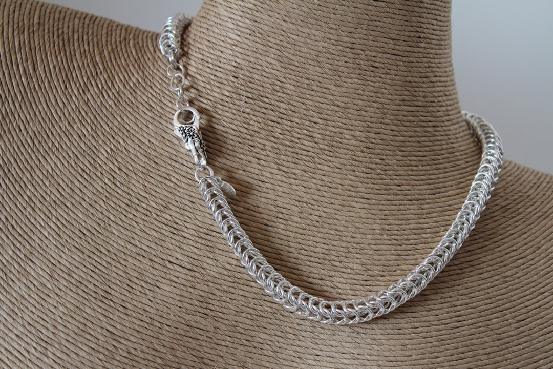 Heavy Box Weave Chainmaille Necklace With Decorative Lobster Claw Clasp ...