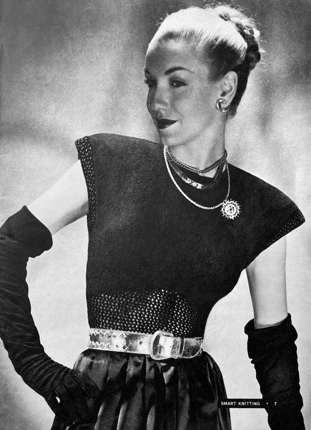 Vintage Mesh Midriff Top Knit Pattern 1940's Rockabilly Blouse Sizes ...