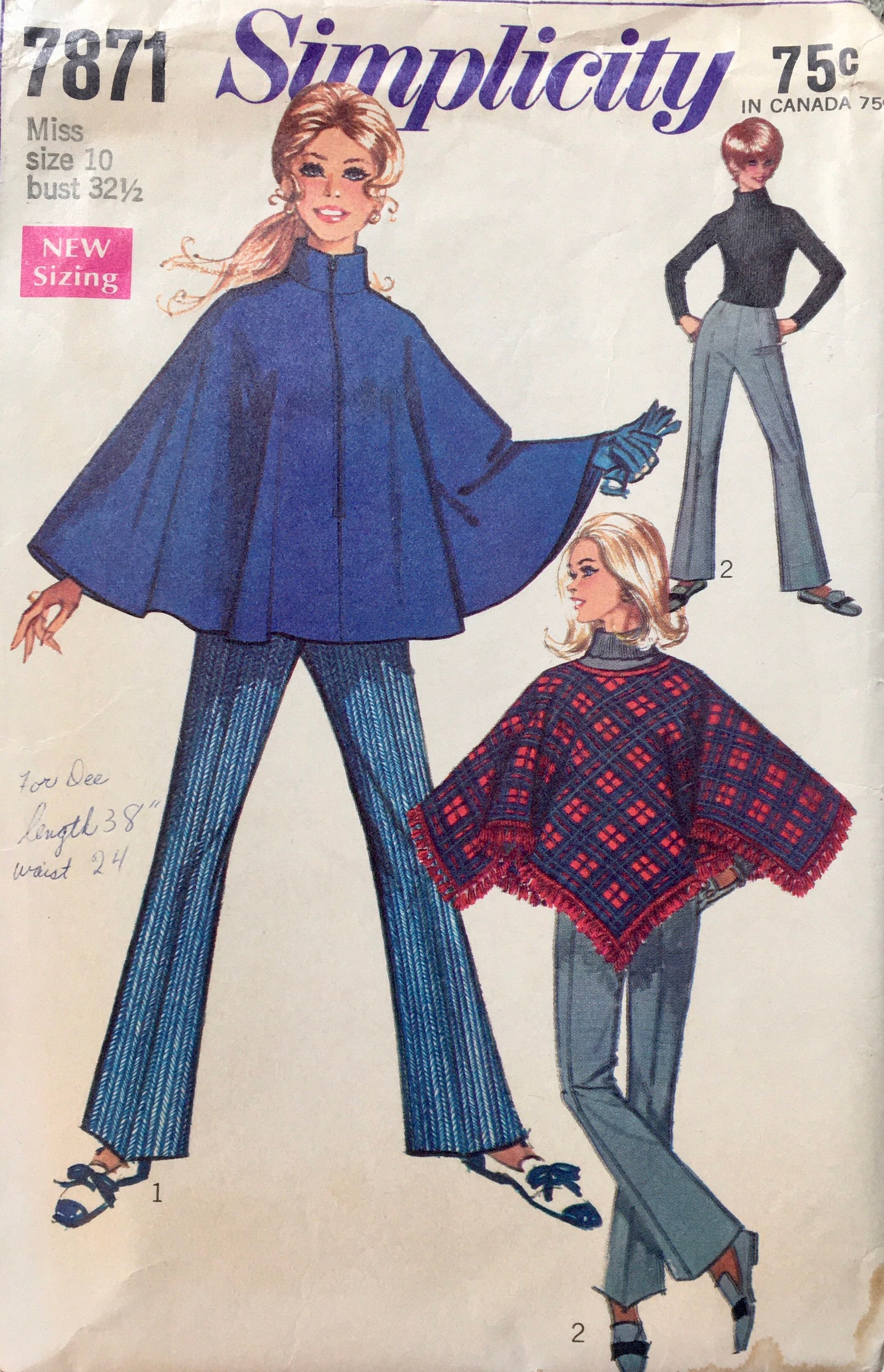 Misses Cape Poncho Pants Pattern Simplicity 7871 1960s Mod | Etsy