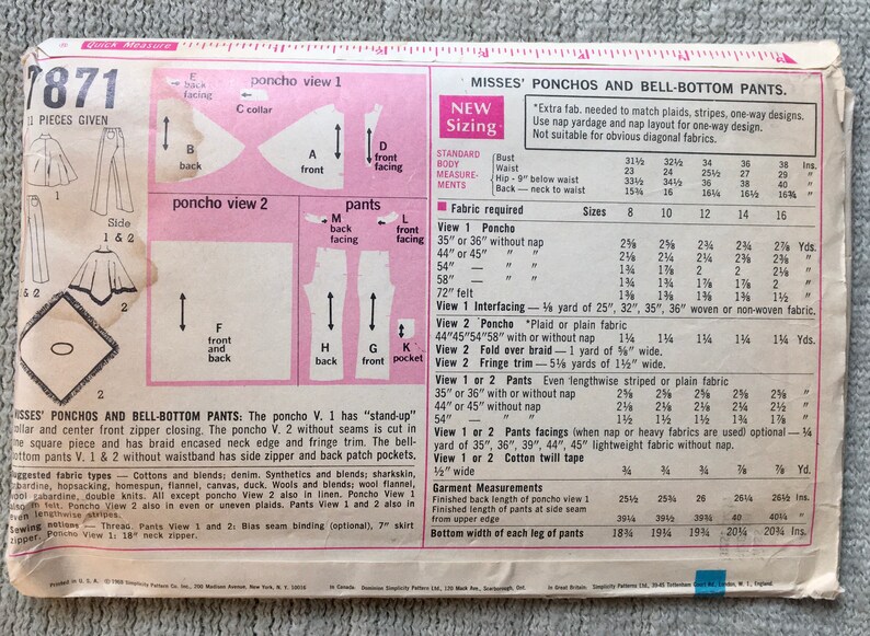 Misses Cape Poncho Pants Pattern Simplicity 7871 1960s Mod | Etsy