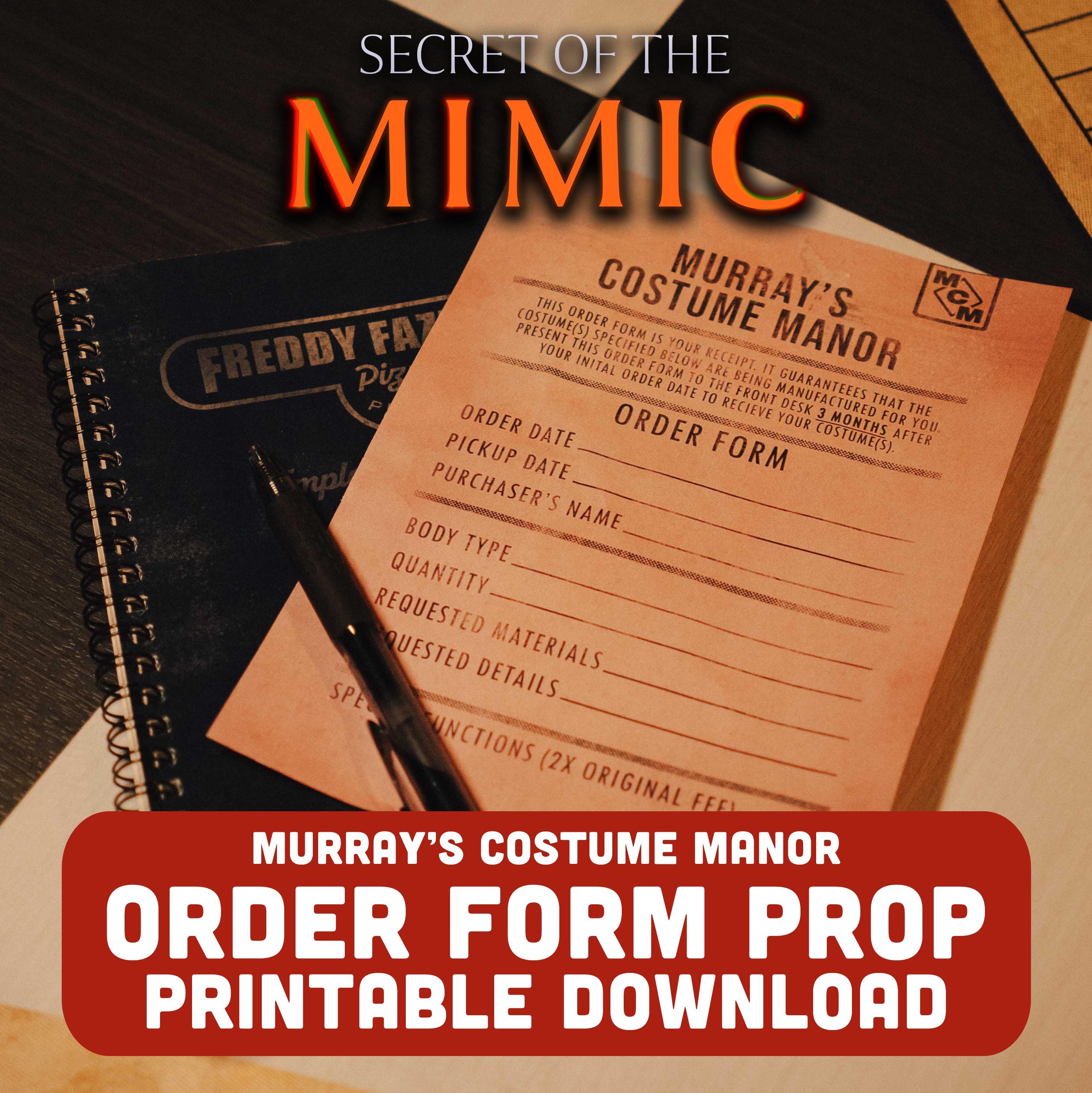 FNAF: SOTM Murray’s Costume Manor Printable Order Form | Secret of the ...