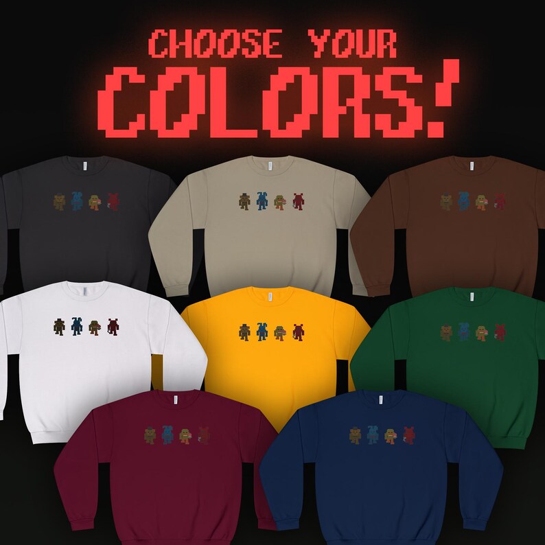 FNAF: 8 Bit Sprites Sweatshirt | Five Nights at Freddy's Pixel Art ...