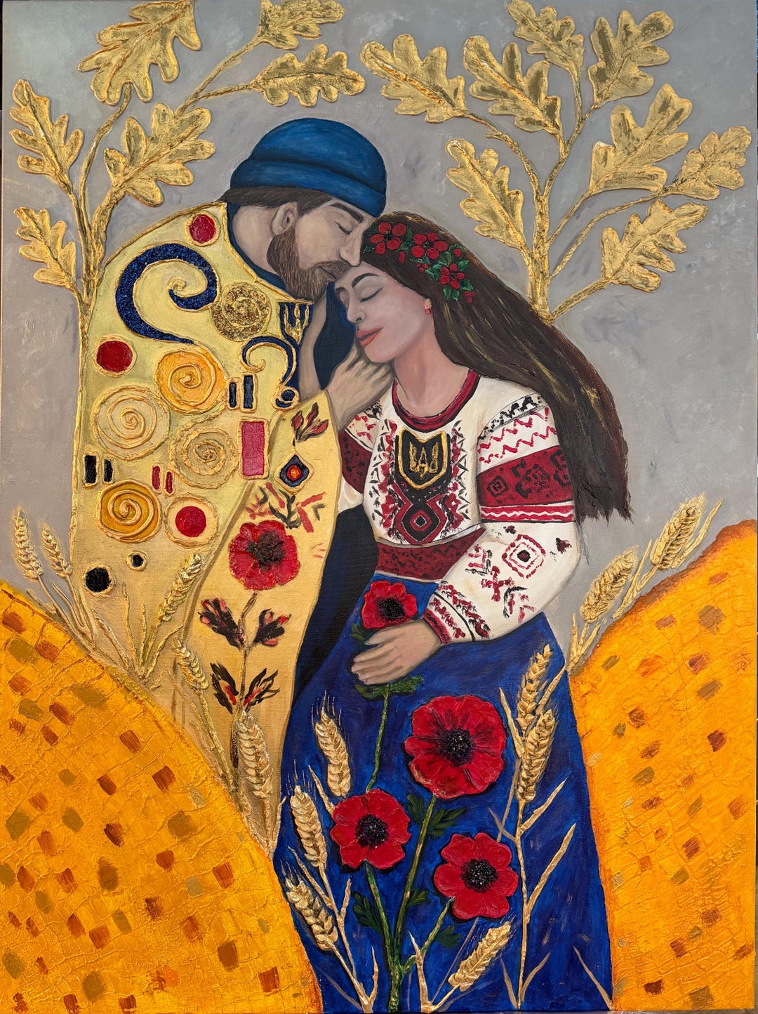 The Golden Embrace — Large Ukrainian Icon Painting | 91×122 Cm Textured ...
