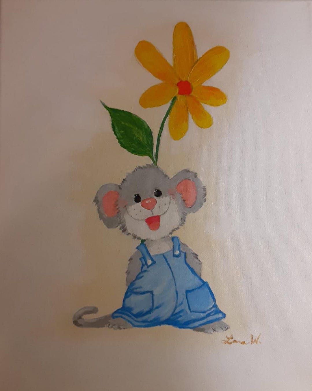 Playful Mouse in Overalls – Nursery Wall Art Print, Optional Canvas or ...