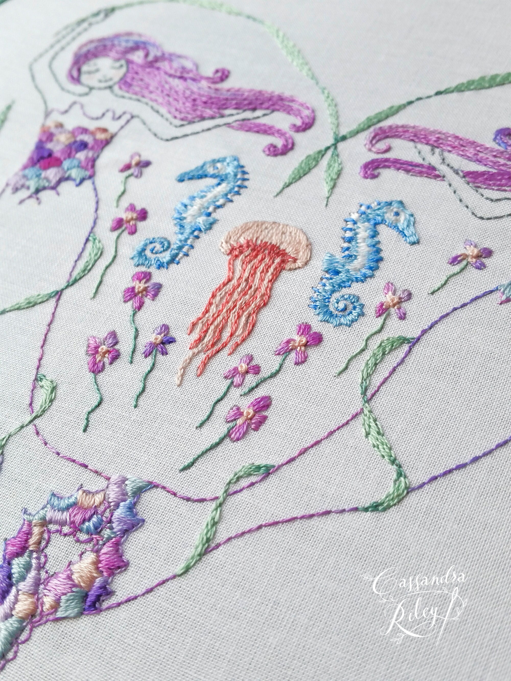 Mermaid Embroidery Pattern,pdf Pattern, Mermaid Decor, DIY Embroidery ...