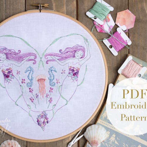 Art Deco Mermaid Hand Embroidery PDF Pattern - Etsy