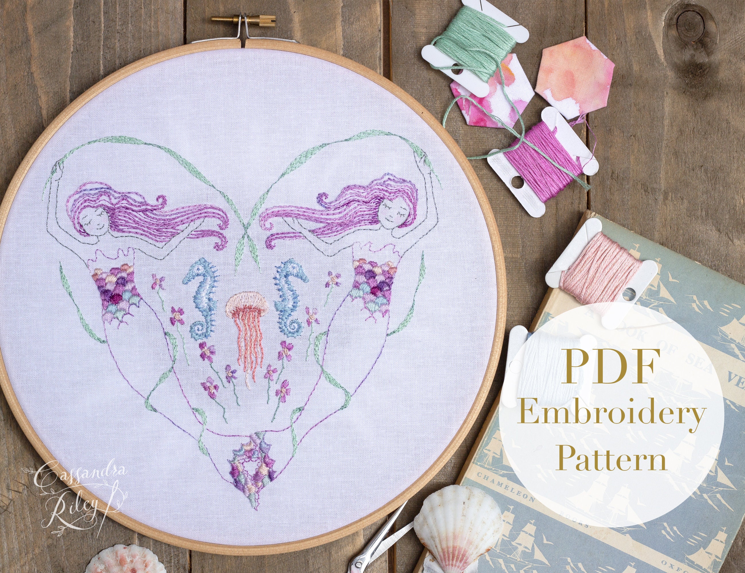 Mermaid embroidery Pattern PDF Download
