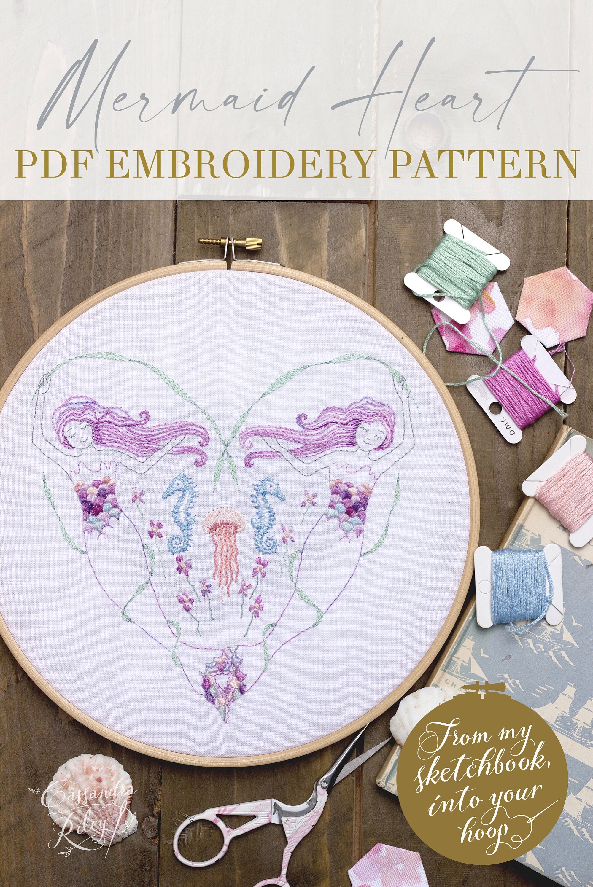 Mermaid Embroidery Pattern,pdf Pattern, Mermaid Decor, DIY Embroidery ...