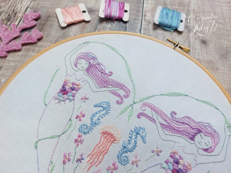 Mermaid Embroidery Pattern,pdf Pattern, Mermaid Decor, DIY Embroidery ...