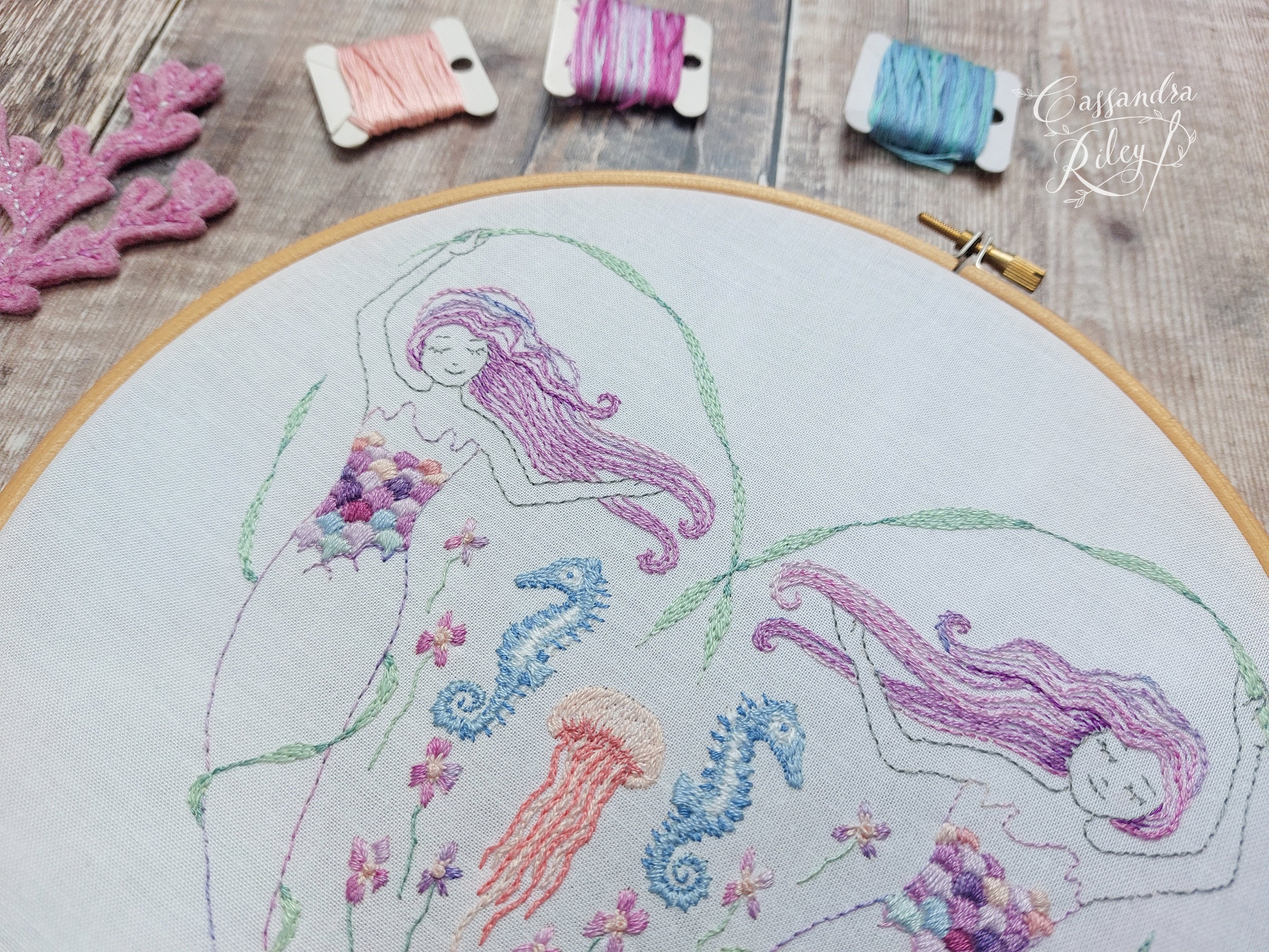Mermaid Embroidery Pattern,pdf Pattern, Mermaid Decor, DIY Embroidery ...