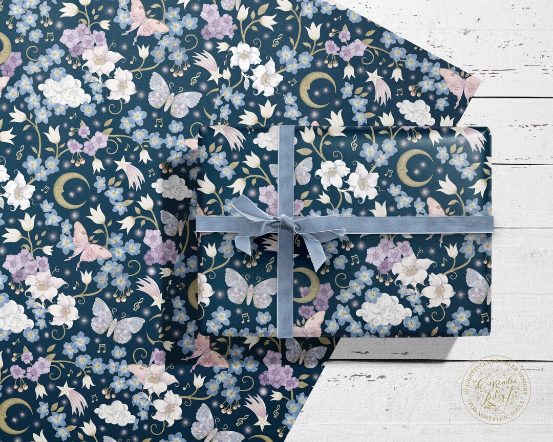 Moon Garden Gift Wrap - Moth Wrapping Paper - Magical Wrap With Tag ...