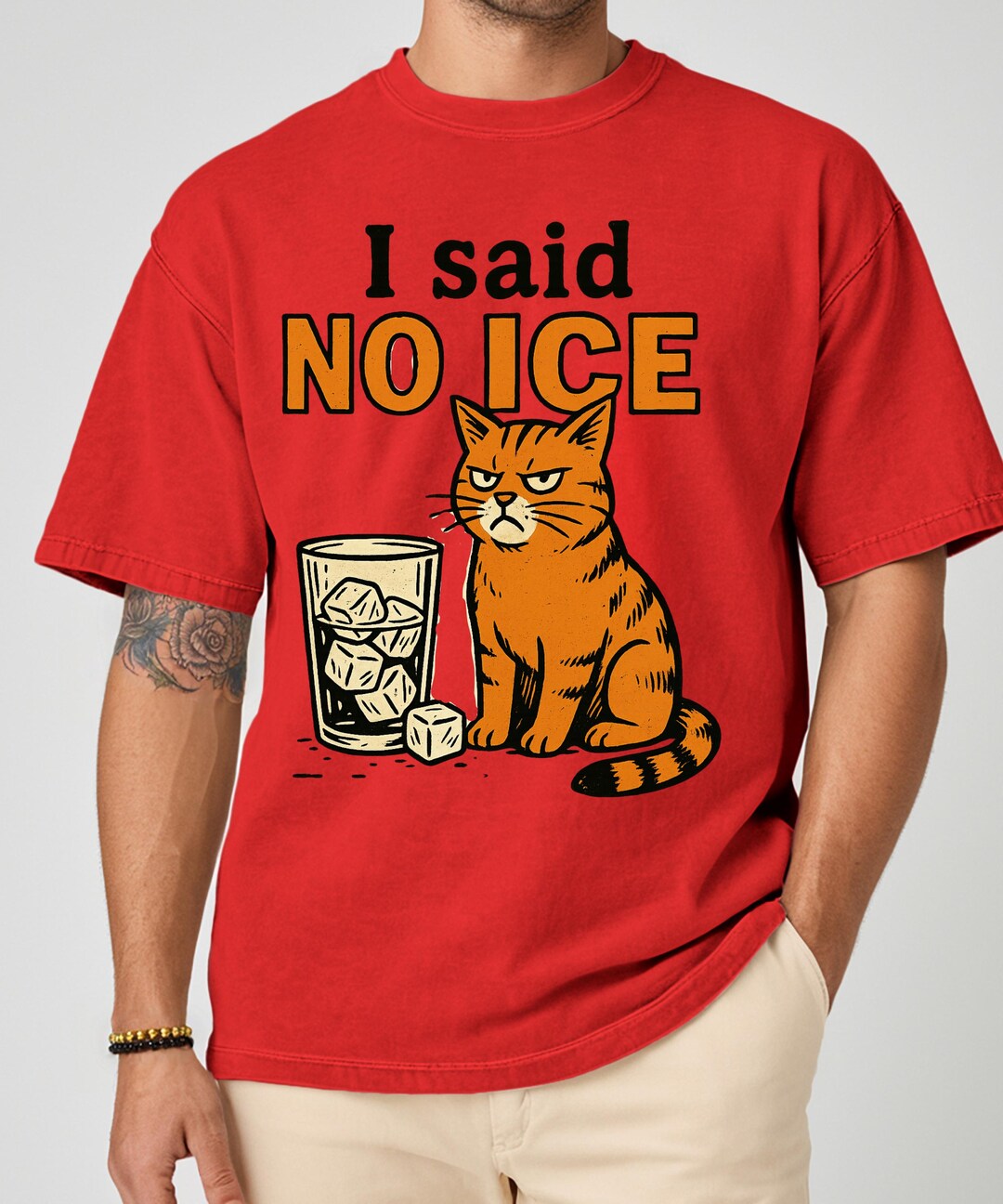 No Ice Cat Shirt – Grumpy Orange Cat Whiskey Graphic Tee, Funny Bar ...