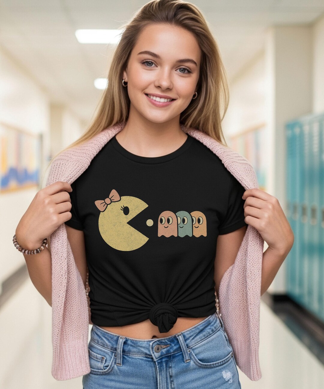 Retro Gamer Girl Tee | 80s Arcade-inspired Graphic Shirt | Funny Pixel ...