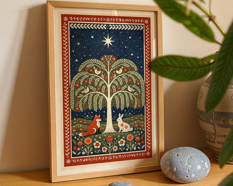 Scandinavian Folk Art Tree Print, Nordic Forest Wall Art, Nursery Folk ...