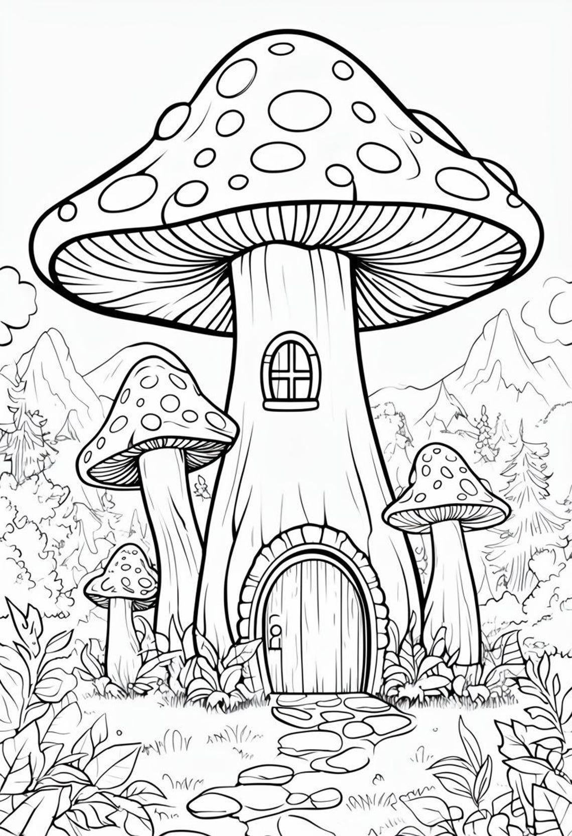 Whimsical Mushroom House Color Page - Etsy
