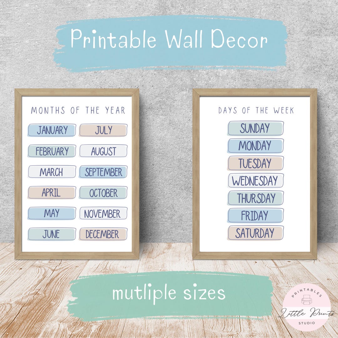Days of the Week Months of the Year | Printable Nursery Playroom Wall ...