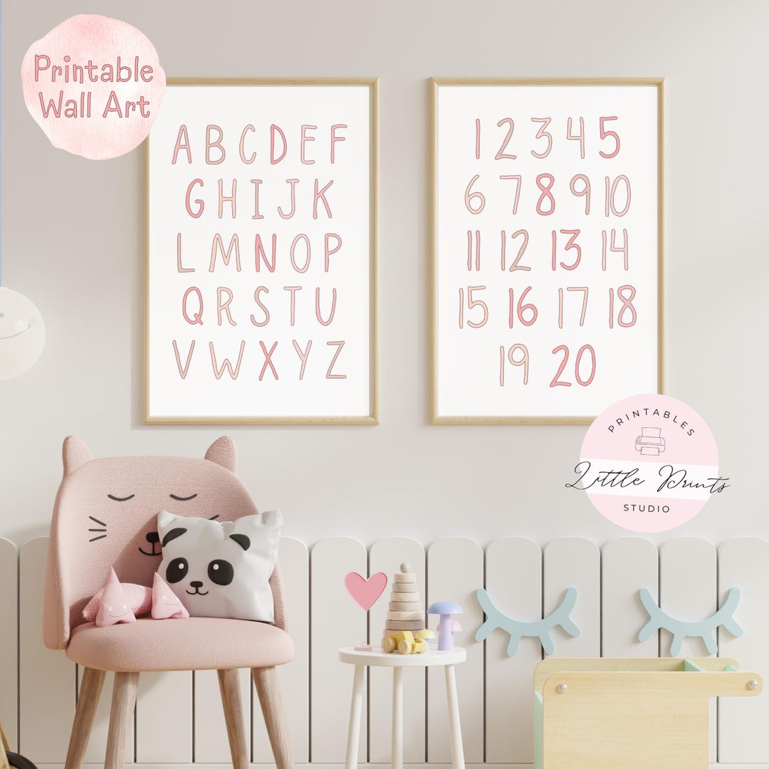 Alphabet and Numbers Poster | Girls Playroom Nursery Wall Decor ...