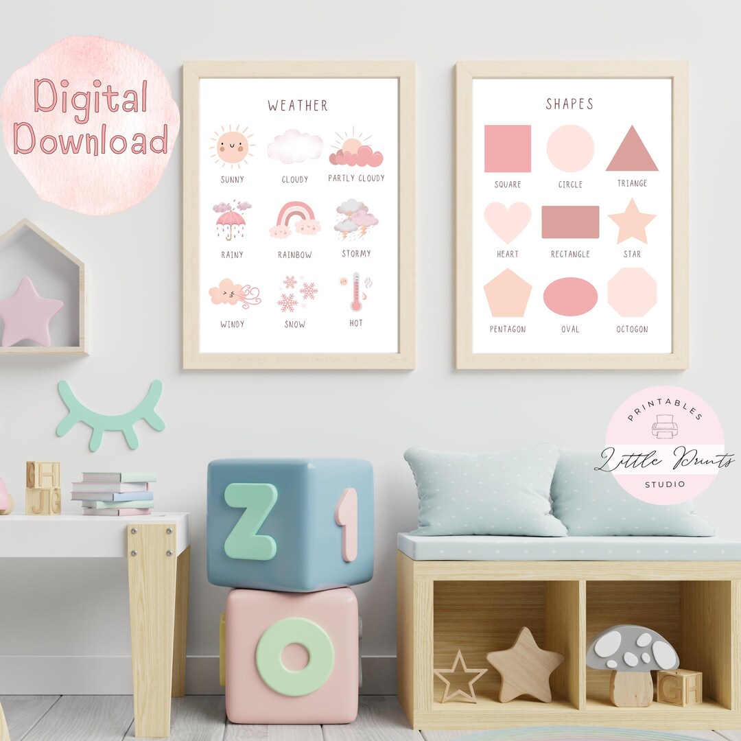 Shapes and Weather Printable Wall Decor | Girls Playroom Nursery ...