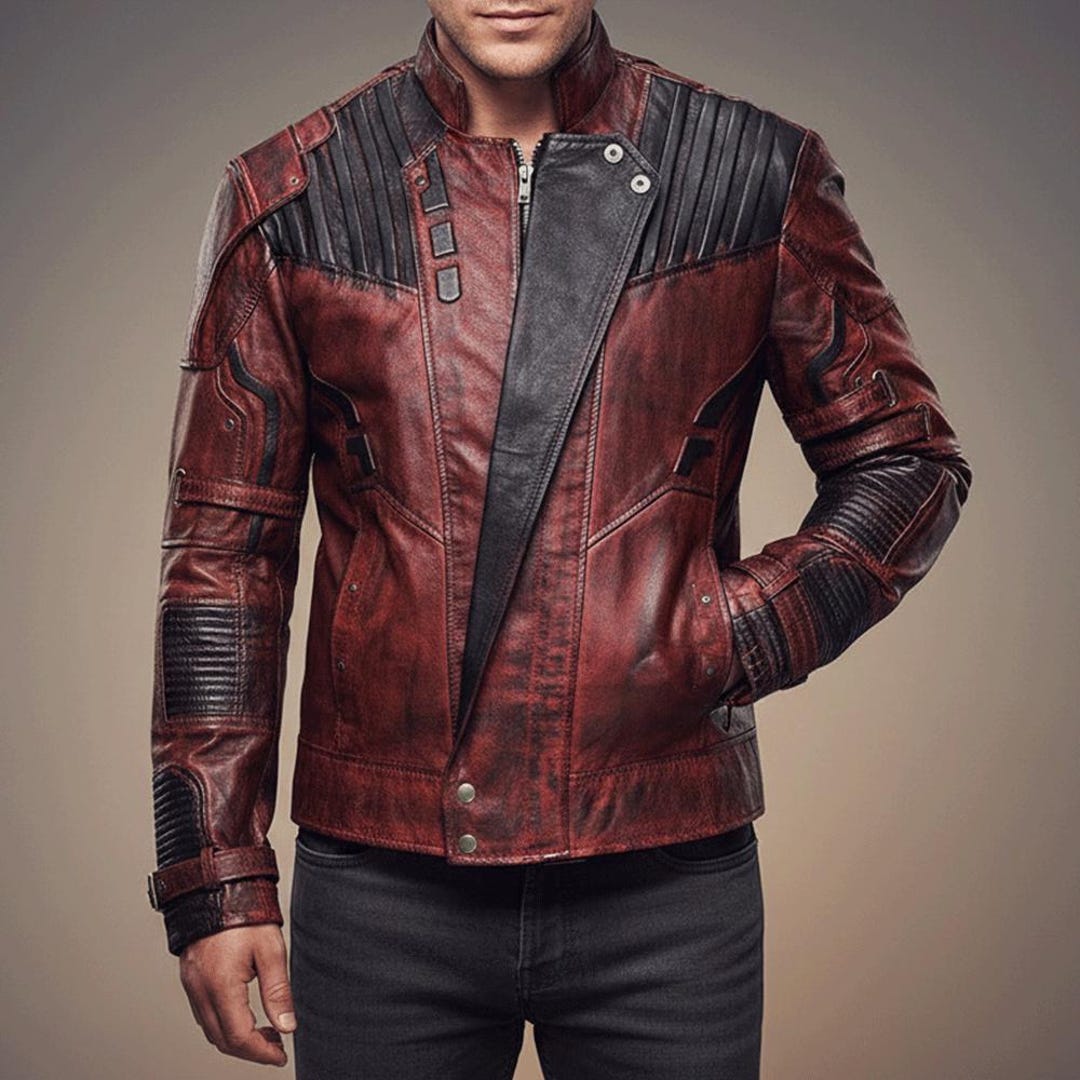Maroon Leather Jacket for Men | GOG 2 Inspired Chris Patt Cosplay ...
