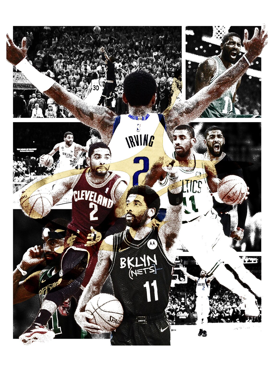 Kyrie Irving Digital Poster - Dynamic NBA Collage & Basketball Wall Art ...