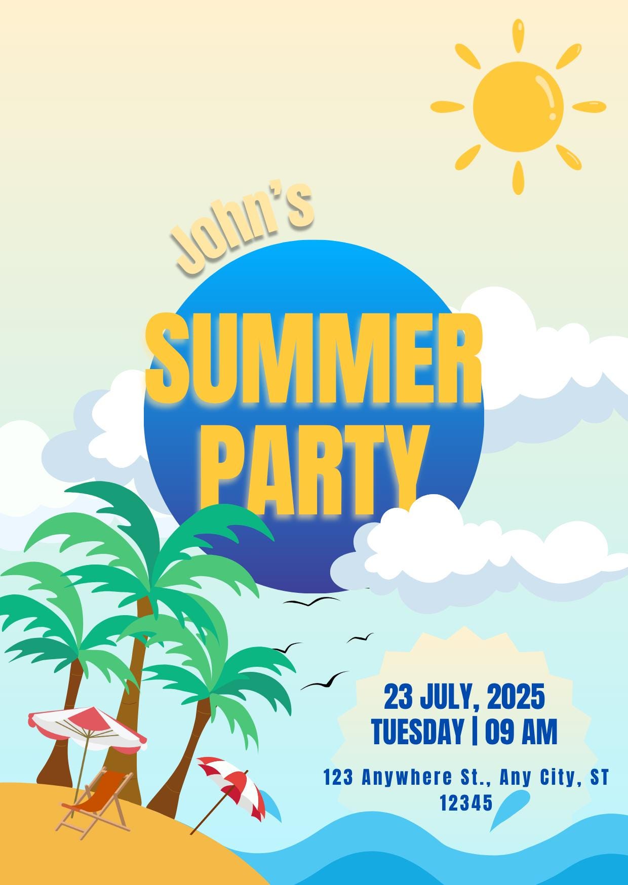 Summer Party Invitation Template - Digital Download - Etsy