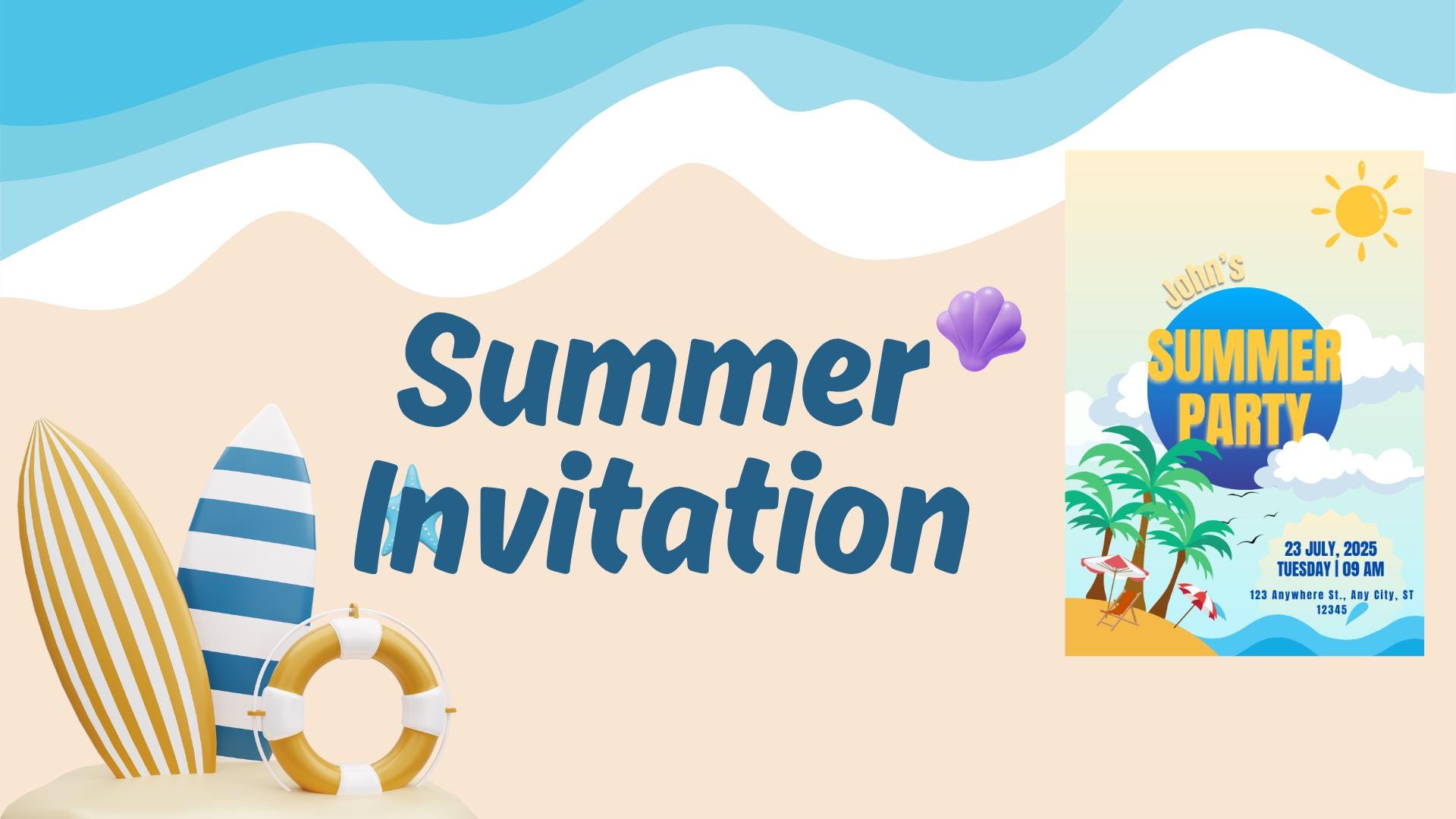 Summer Party Invitation Template - Digital Download - Etsy