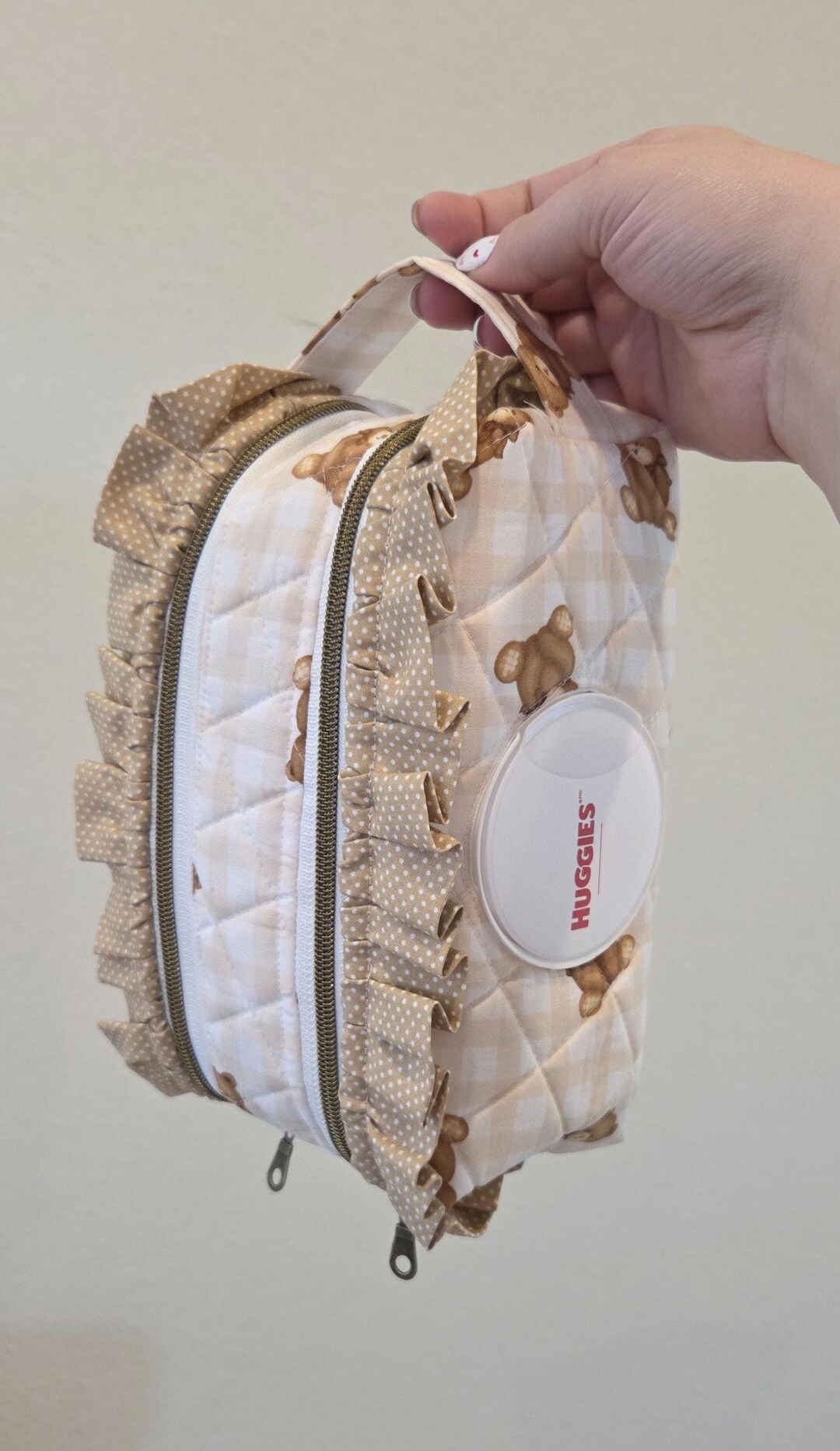 Gingham Teddy Bear Diaper + Wipe Pouch W/ Polka Dot Ruffles - Etsy